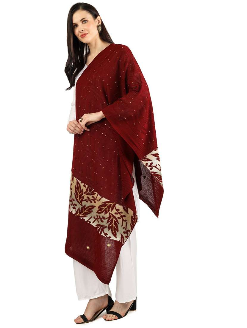 Buy online Maroon Self Design Shawl from winter wear for Women by ...