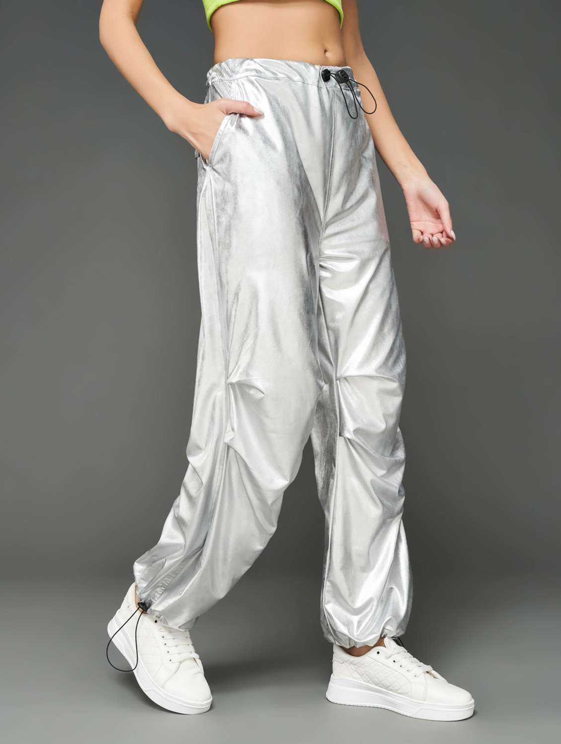 Buy online Women Solid Mid Rise Parachute Pants from bottom wear for ...
