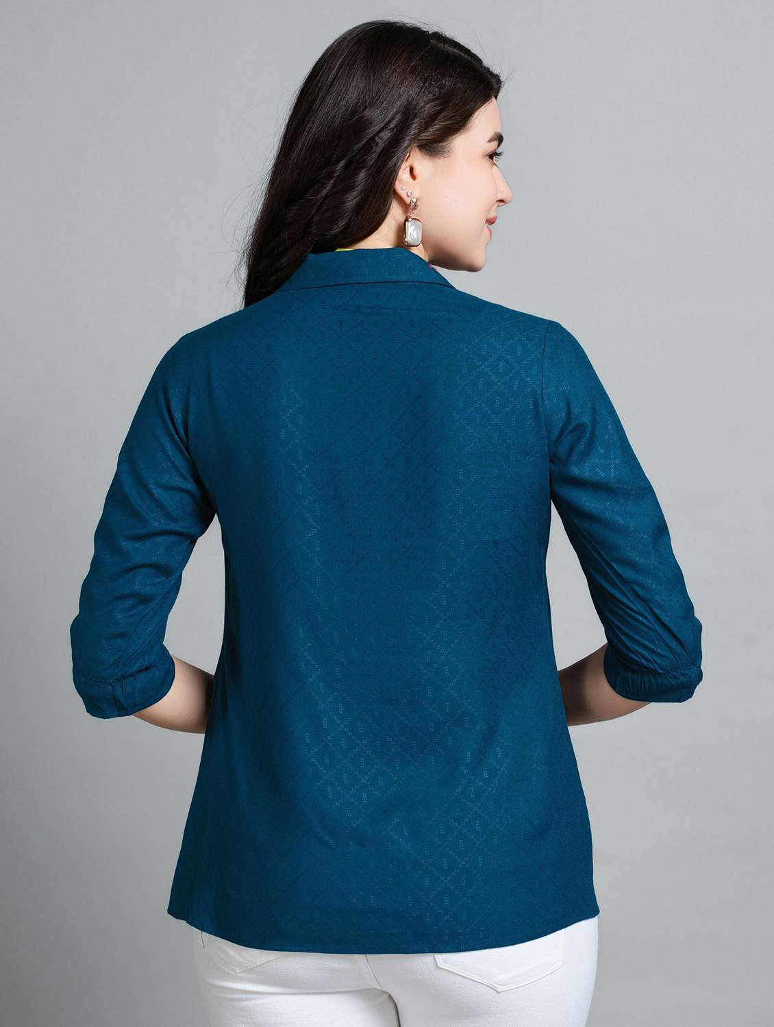 Buy online Women Teal Collared Neck A-line Top from western wear for ...