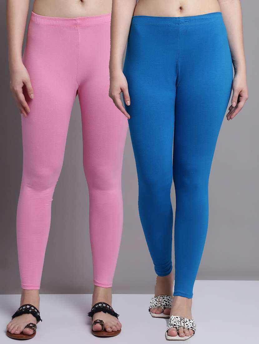 Buy online Pack Of 2 Solid Color Leggings from Capris & Leggings for ...