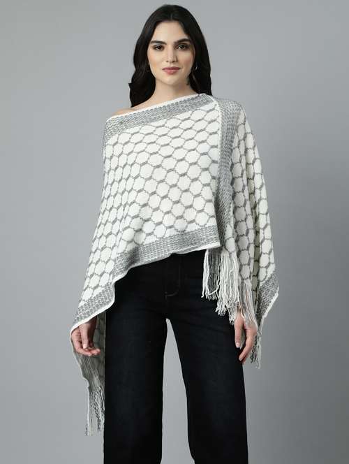 Buy online Women White Self Design Ponchos from winter wear for Women ...