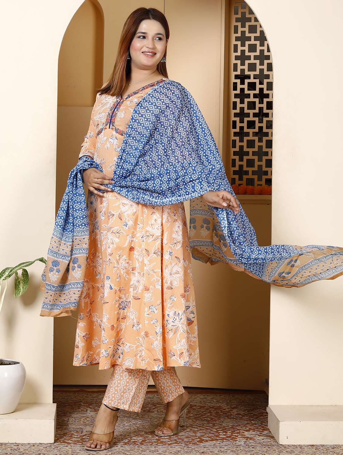 Buy online Women Three Quarter Sleeve Suit Set from ethnic wear for ...