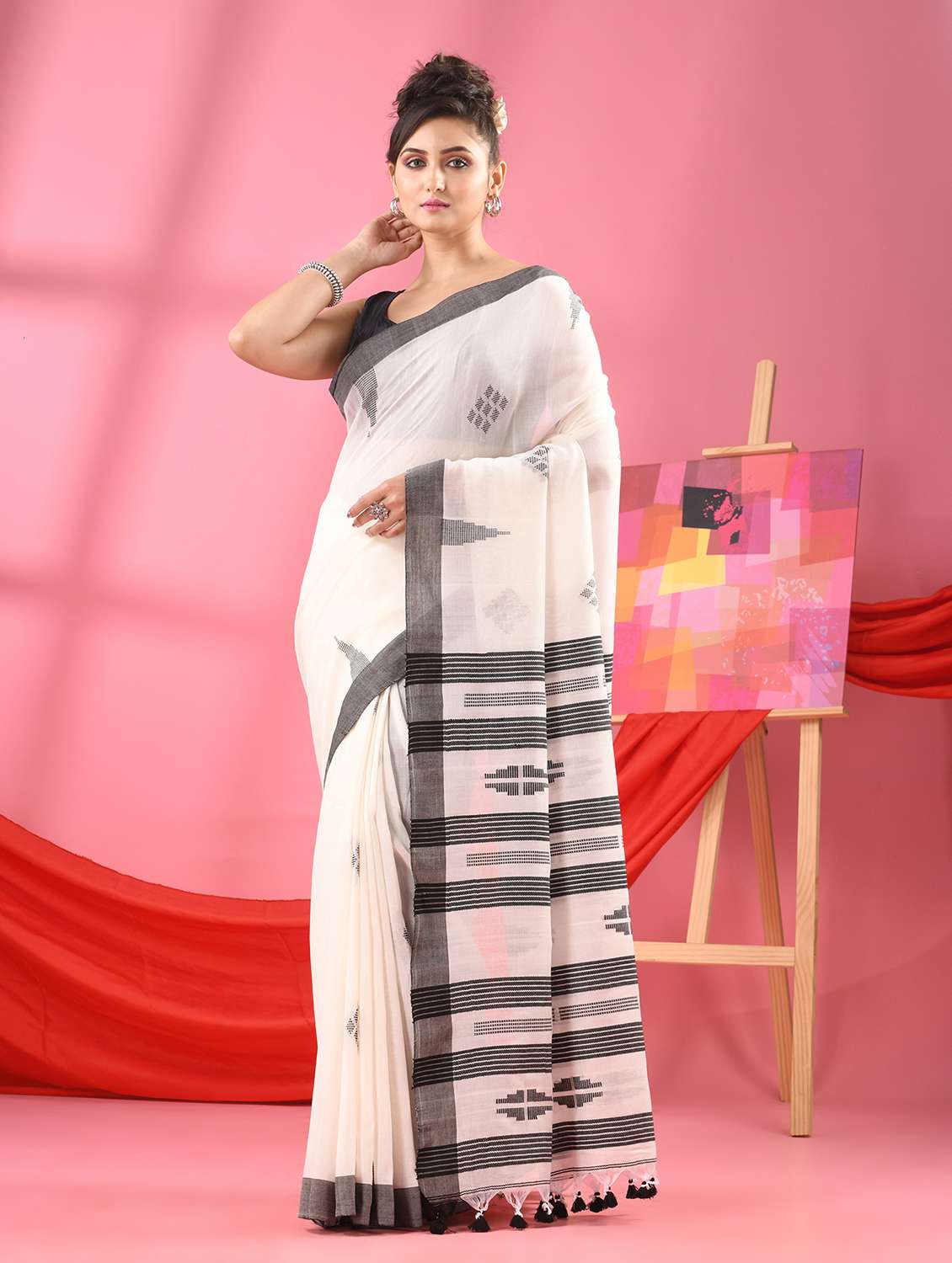 Buy online White Cotton Handloom Saree With Blouse from ethnic wear for ...