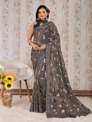 Buy online Grey Ready To Wear Saree With Blouse from ethnic wear for ...