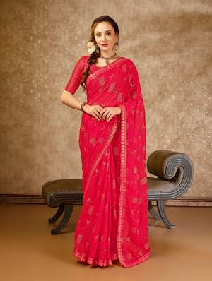 Buy online Pink Self Design Detailed Saree With Blouse from ethnic wear ...