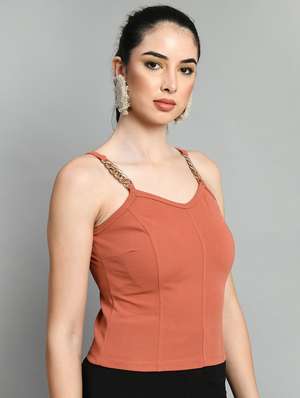 Buy online Women Solid Shoulder Strap Top from western wear for Women ...