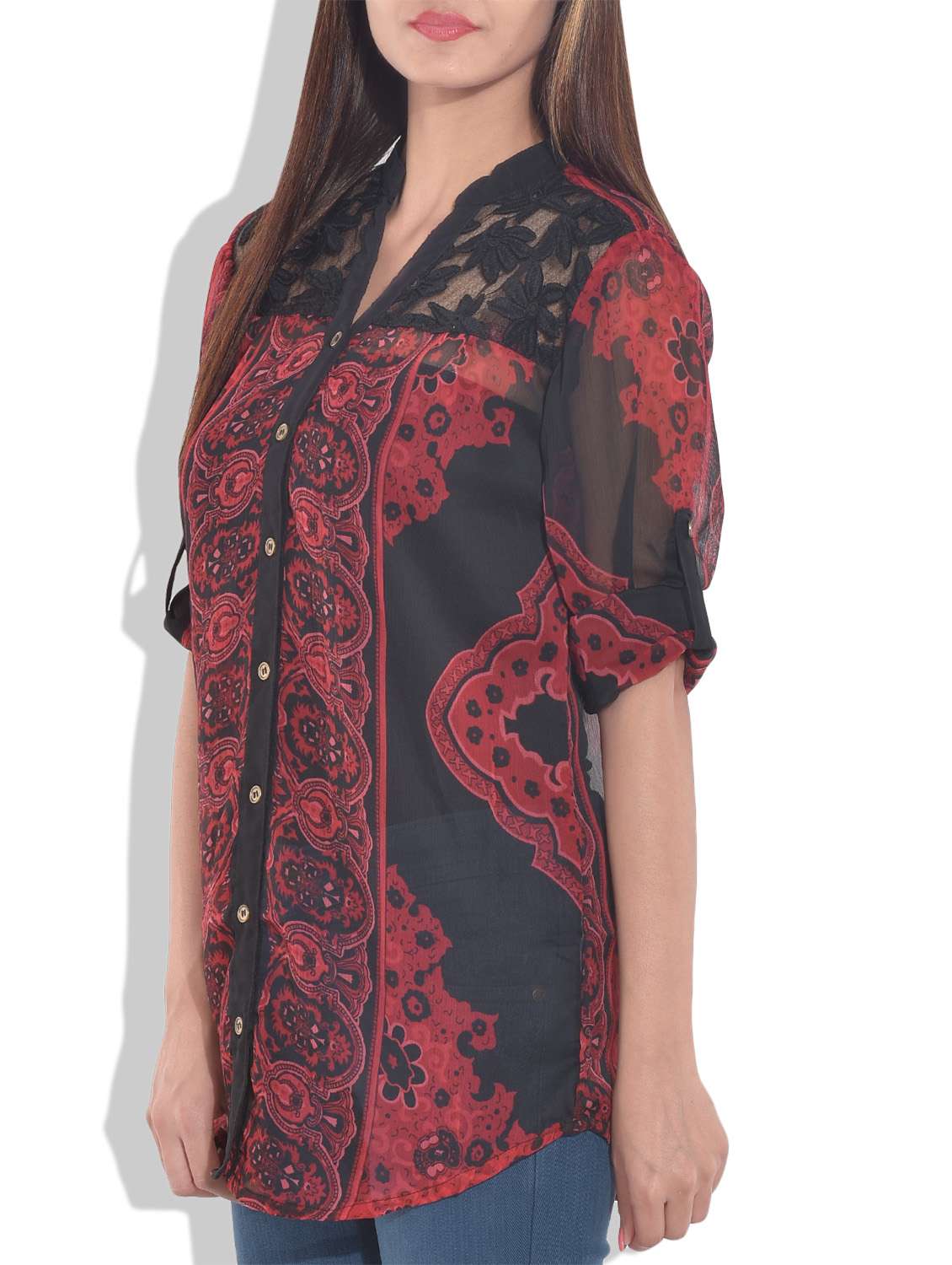 Buy online Red And Black Printed Shirt from western wear for Women by ...