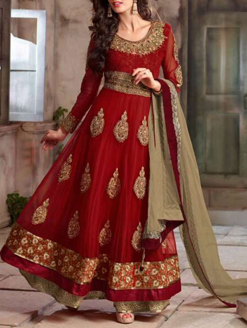 Buy online Red Net Dress Material from Suits & Dress material for Women ...