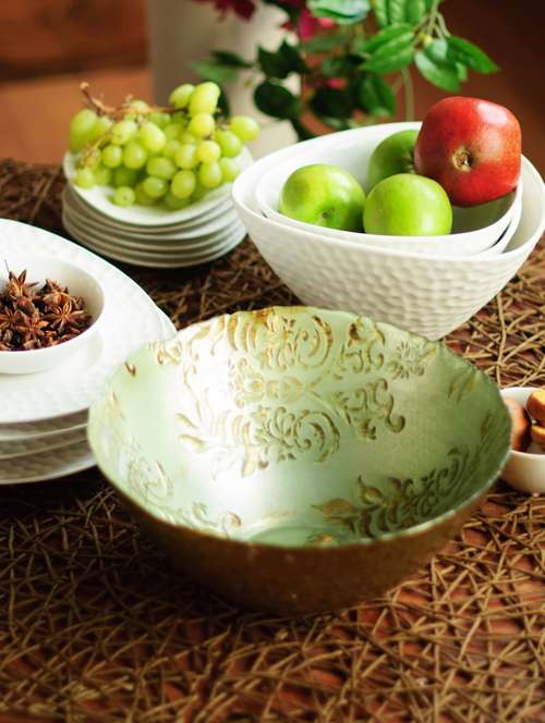 Buy online Foyer Mint Green And Gold Glass Bowl from Loose Dinnerware ...