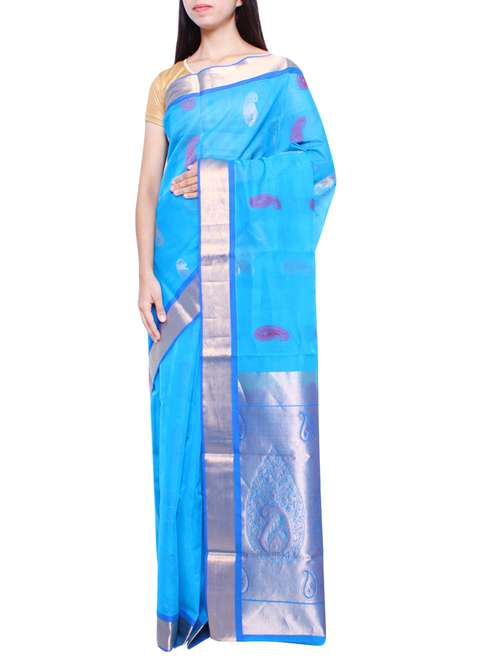 Buy online Ramar Blue Silk Cotton Saree. from ethnic wear for Women by ...